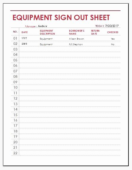 Equipment Sign Out Sheet Template Peterainsworth