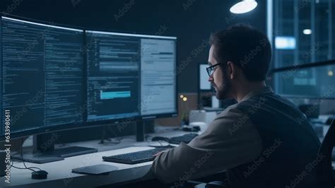 Immersive Hyper Realistic Glimpse Into A Corporate Programmer S World Stock Illustration Adobe