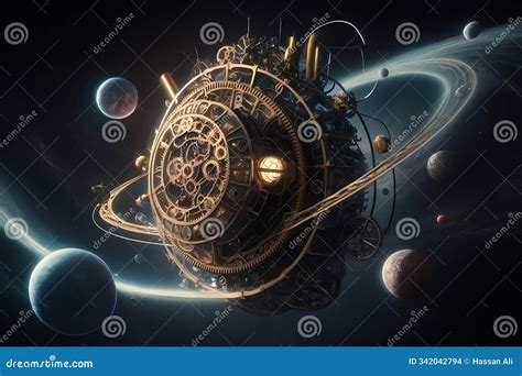 Steampunk Clockwork Planet Orbits Celestial Bodies Stock Illustration