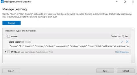 intelligent keyword classifier error message training has failed