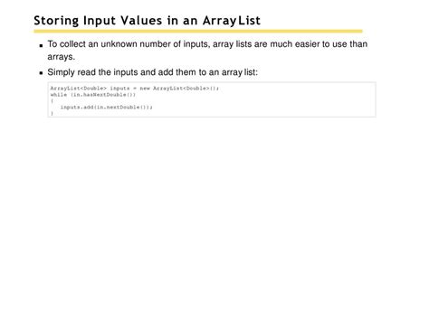 Array Lists An Array List Stores A Sequence Of Values Whose Size Can