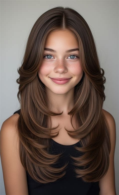 Cute 12 Year Old Teen Girl With Butterfly Long Layered Haircut For Fine