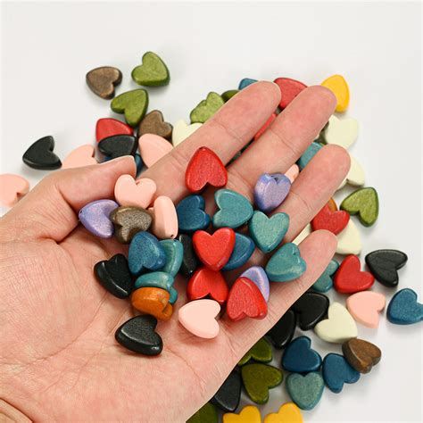 Badu Bg 10 бр 16 мм естествени цветни дървени мъниста във формата на сърце дървени свободни