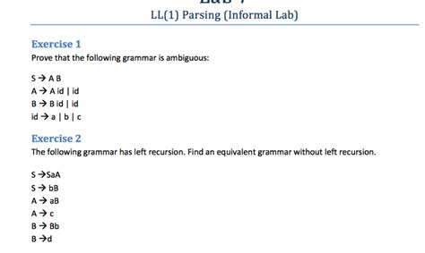 Solved Ll1 Parsing Informal Lab Exercise 1 Prove That