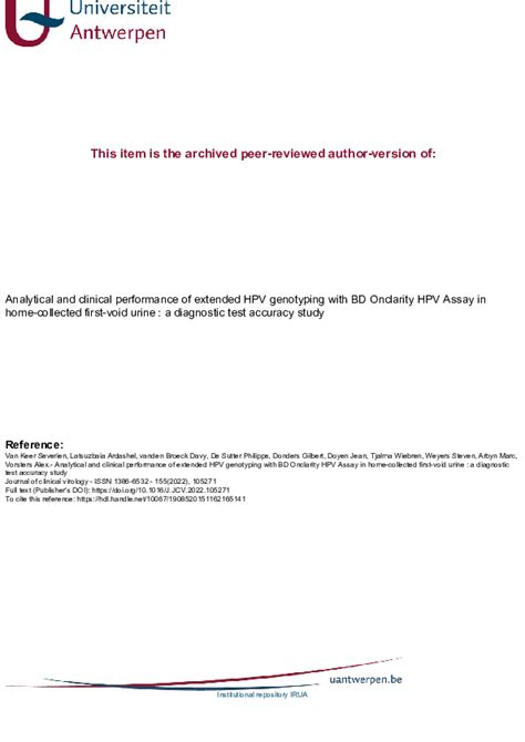 Pdf Analytical And Clinical Performance Of Extended Hpv Genotyping With Bd Onclarity Hpv Assay