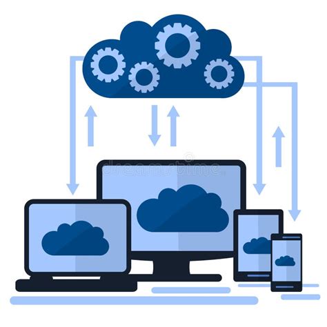 Cloud Computing Elements Concept Devices Connected To The Cloud With Gears Stock Vector