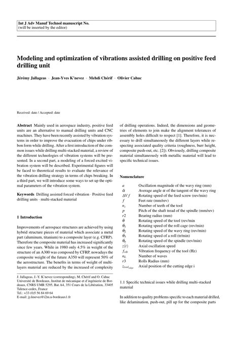 Pdf Modeling And Optimization Of Vibration Assisted Drilling On Positive Feed Drilling Unit