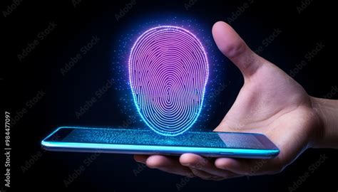 Fingerprint Icon Emerging From A Digital Tablet Digital Biometric Security And Identity