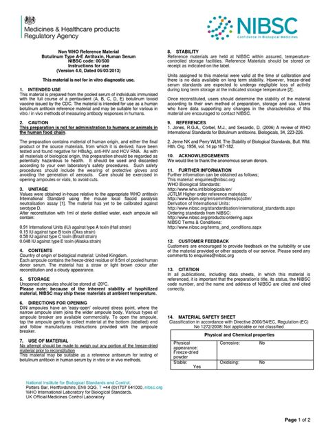 Nibsc Bt For Human 00 500 Pdf Botulinum Toxin Chemistry