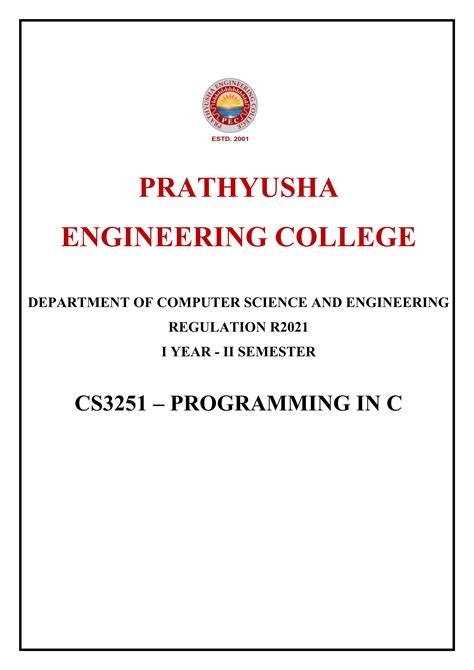 C Programming Pdf Text Book Notes Vtu Important Pdf