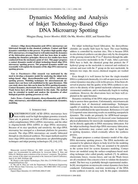 Pdf Dynamics Modeling And Analysis Of Inkjet Technology Based Oligo