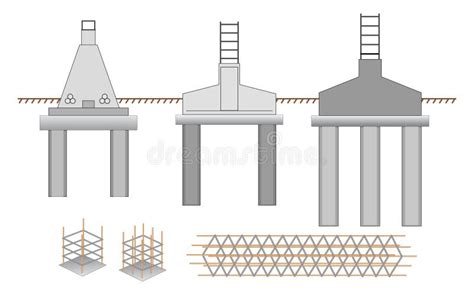 Set Of Steel Column Foundation In Reinforced Concrete Block 3d