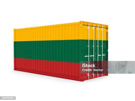 흰색 배경에 리투아니아 플래그와화물 컨테이너의 3d 그림입니다 배달 운송 운송 화물 운송 경제에 대한 스톡 사진 및 기타 이미지 Istock
