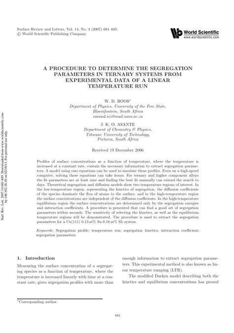 Pdf A Procedure To Determine The Segregation Parameters In Ternary Systems From Experimental
