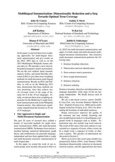 Pdf Multilingual Summarization Dimensionality Reduction And A Step