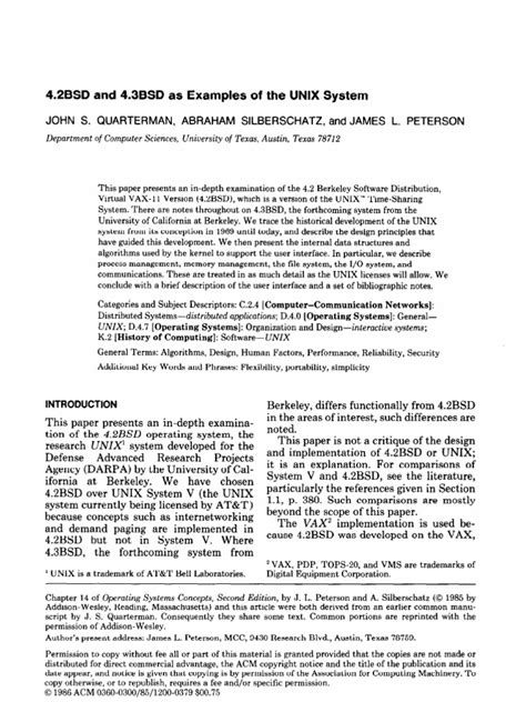 4 2bsd and 4 3bsd as examples of the unix system john s quarterman