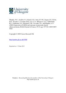 Expression Of LMO And Outcome In Pancreatic Ductal Adenocarcinoma