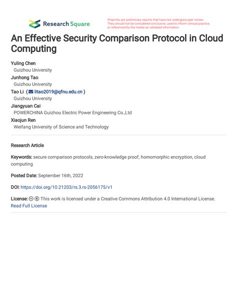 Pdf An Effective Security Comparison Protocol In Cloud Computing