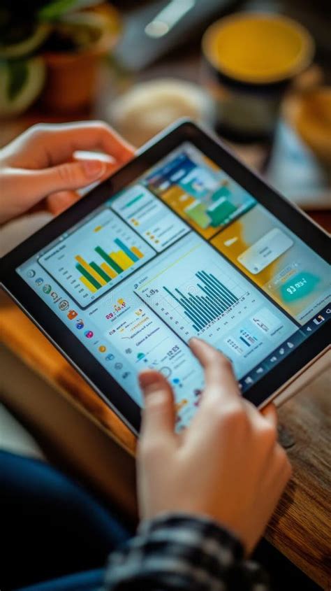A Person Analyzing Data Graphs And Charts On A Digital Tablet Colorful Data Visualizations