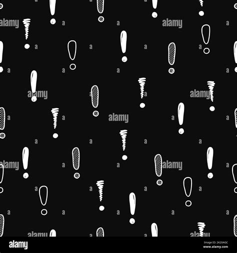 Hand Drawn Exclamation Mark Seamless Pattern Scribble Doodle Exclamation Point Sign Background