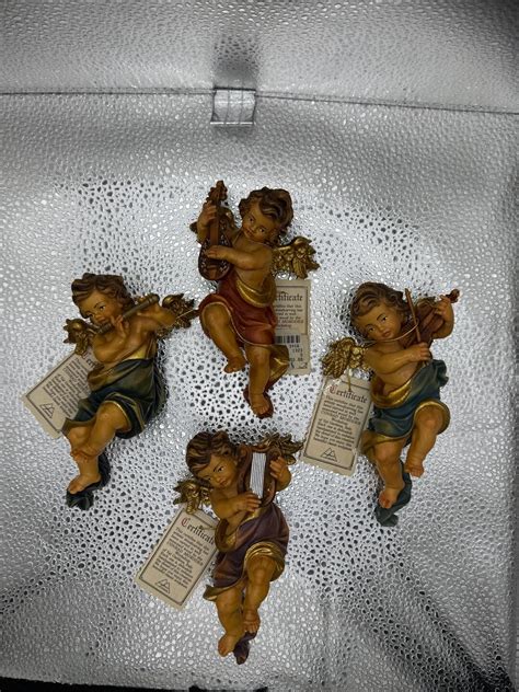 Rare Vintage Conrad Moroder Woodcarving Angels Ornament Set Of 4 With
