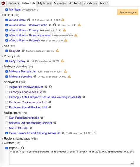 Installing Adblock Filter Lists — Ads For Open Source Documentation
