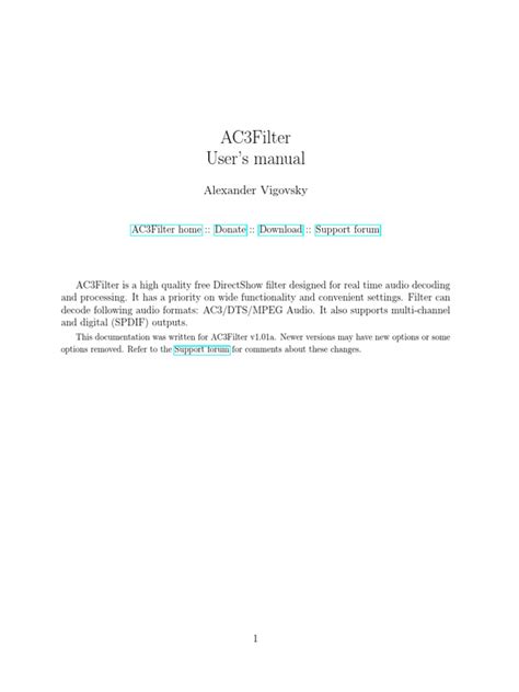 Ac3filter Users Manual Alexander Vigovsky Pdf Loudspeaker Codec