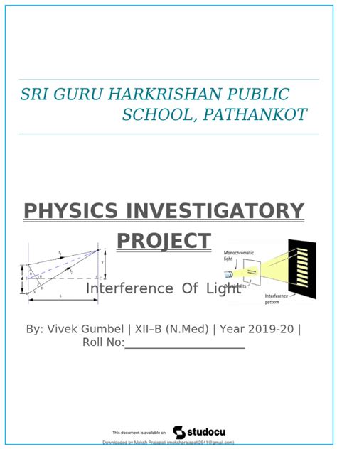 Physics Investigatory Project On Interference Of Light 1 Pdf Coherence Physics