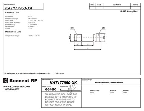 Fixed Attenuator N Male Female 50 Ohm Dc 6 Ghz 2 Watts 10 Db Dc Pass Konnectrf