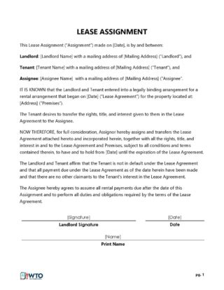 Free Assignment Of Lease Forms Word Pdf