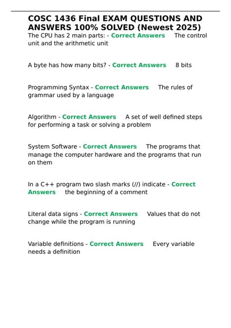 Cosc 1436 Final Exam Questions And Answers 100 Solved Newest 2025