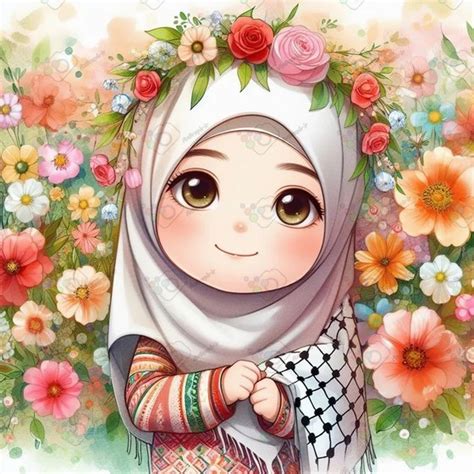 خرید و قیمت بک گراند کودکانه دختر محجبه کوچولو با چفیه میان گلهای زیبای بهاری کد 41185 ویژه عکس