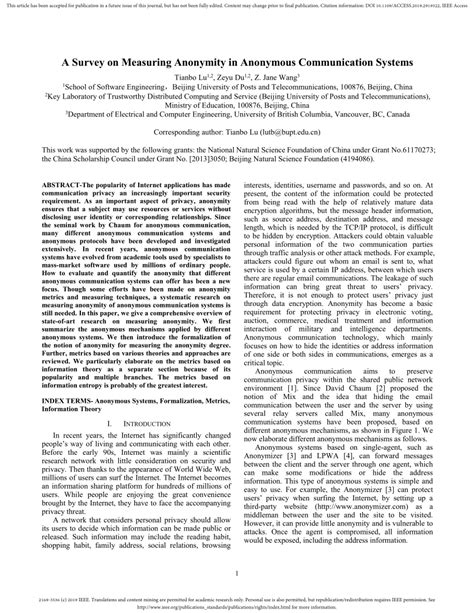 Pdf A Survey On Measuring Anonymity In Anonymous Communication Systems
