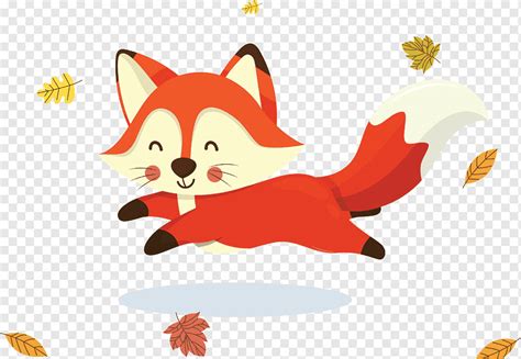 귀여운 행복 만화 여우와 단풍 Png Pngwing
