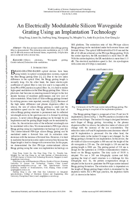 Pdf An Electrically Modulatable Silicon Waveguide Grating Using An