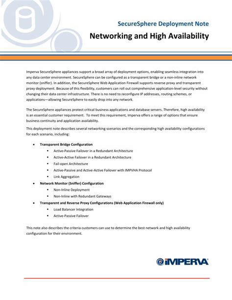 pdf networking and high availability imperva · pdf filesecuresphere