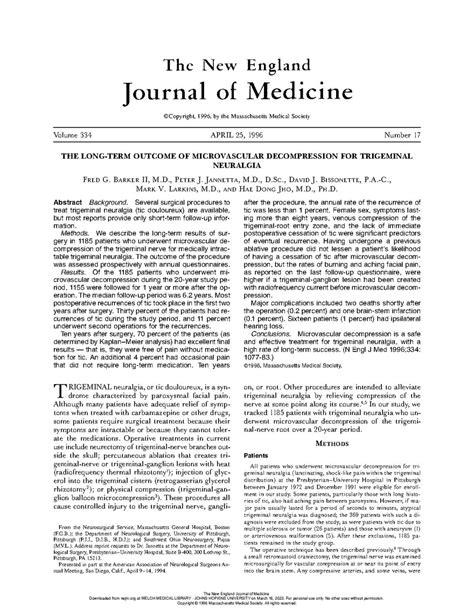 File Barker Long Term Outcome Of Microvascular Decompression For Trigeminal Neuralgia Pdf