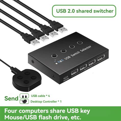 4 In 4 Out Kvm Usb2 0 Switch Hub Adapter Usb2 0 Printer Splitter Switcher For Pc Laptop Keyboard