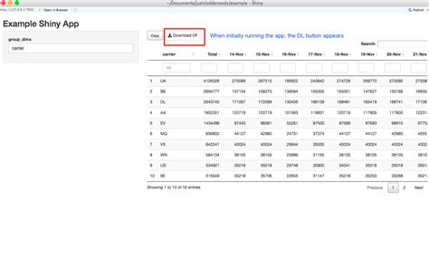 Downloadbutton Dissapears When The Df Is Reactive Shiny Posit