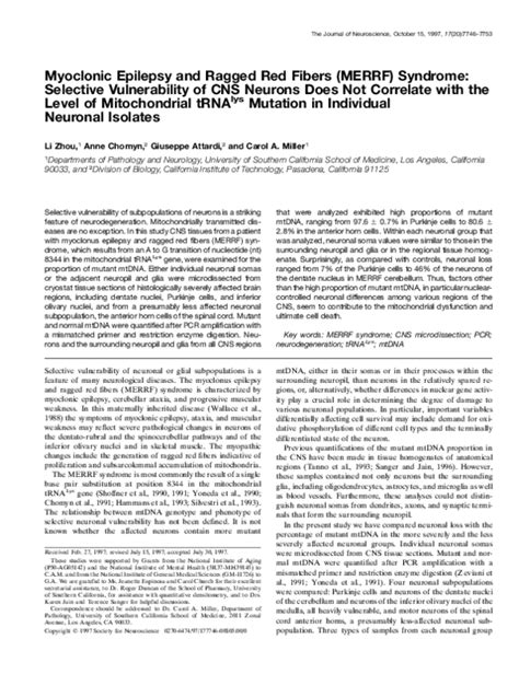 Pdf Myoclonic Epilepsy And Ragged Red Fibers Merrf Syndrome