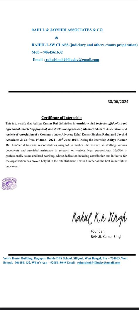 Aditya Kumar Rai On Linkedin Internship Internship Law