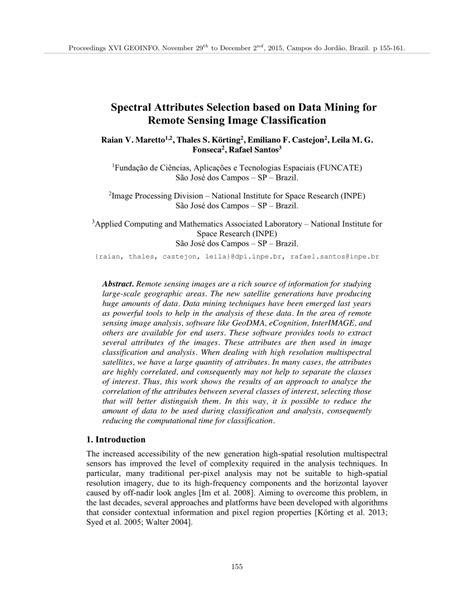Pdf Spectral Attributes Selection Based On Data Mining For Remote Sensing Image Classification