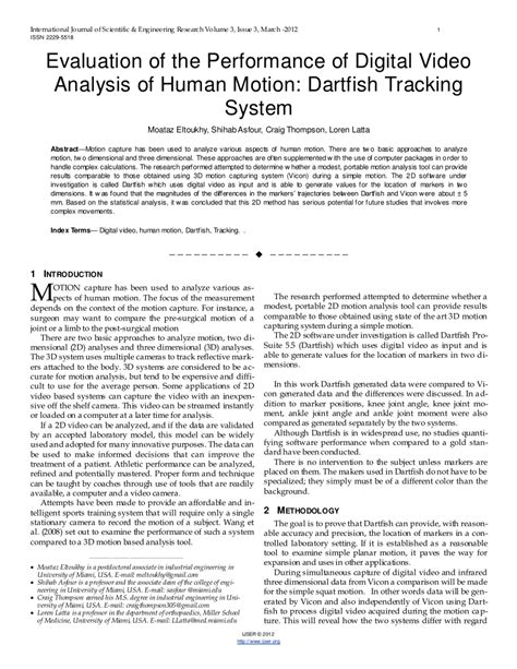Pdf Evaluation Of The Performance Of Digital Video Analysis Of Human
