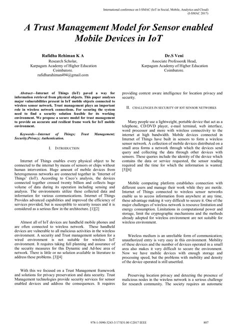 Pdf A Trust Management Model For Sensor Enabled Mobile Devices In Iot