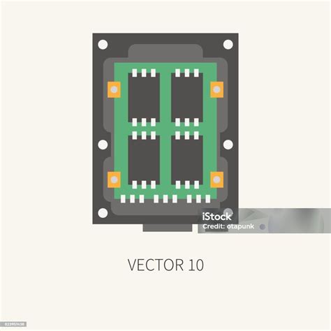 일반 평면 색상 벡터 컴퓨터 부품 아이콘 데이터 스토리지 Ssd 만화입니다 디지털 게임 및 비즈니스 사무실 Pc 데스크톱 장치입니다 혁신 가제트입니다 칩 일러스트 레이 션