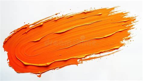 Vibrant Orange Acrylic Paint Stroke On White Background Thick