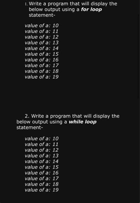 Write A Program That Will Display The Below Output Chegg