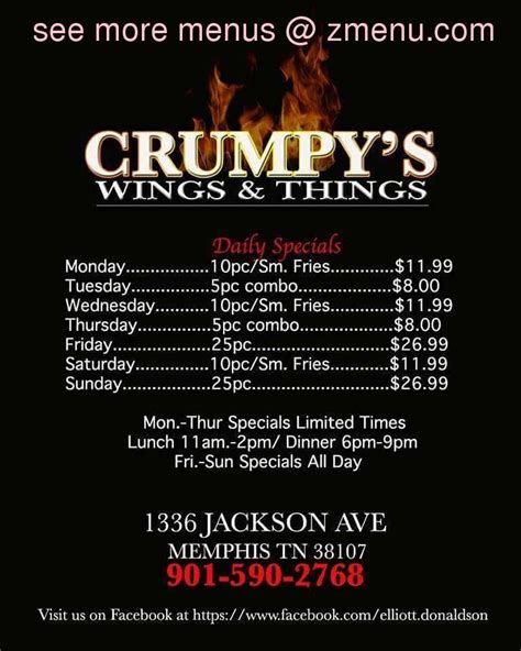 Online Menu Of Crumpys Hot Wings Restaurant Memphis Tennessee 38128