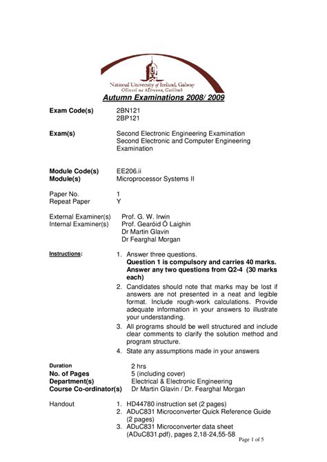 Interrupt Sources Microprocessor Systems Engineering I Past Exam Paper Docsity