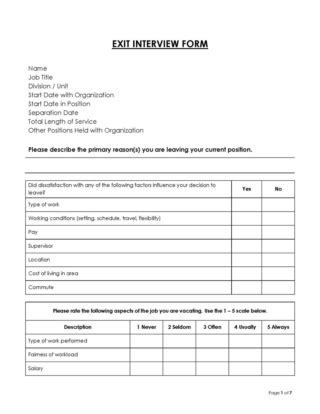 Free Exit Interview Forms Templates